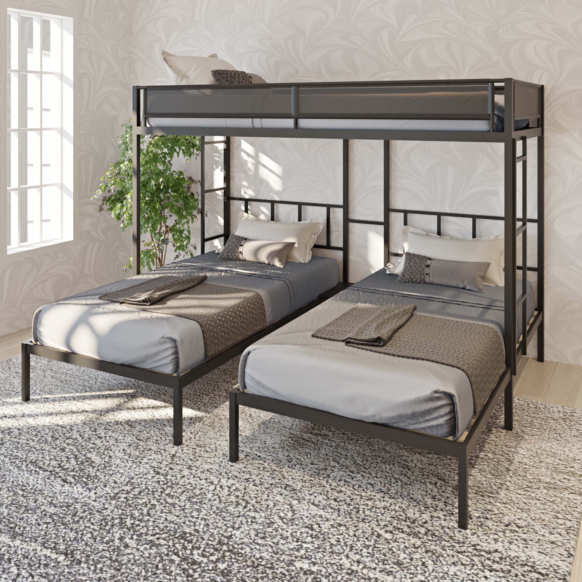 DEALTOPSpeace Metal Triple Bunk Bed for 3, Twin over Twin Bunk Bed with ...