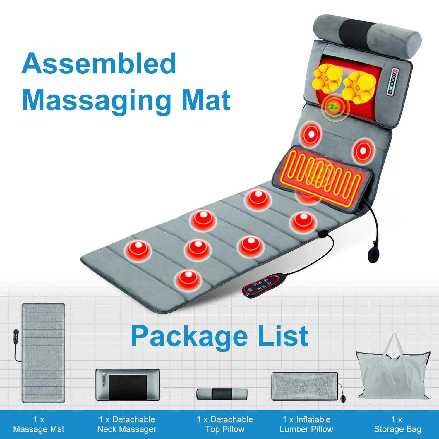 DEAMIJIE Full Body Electric Massage Mat with Heat, Vibrating Back ...
