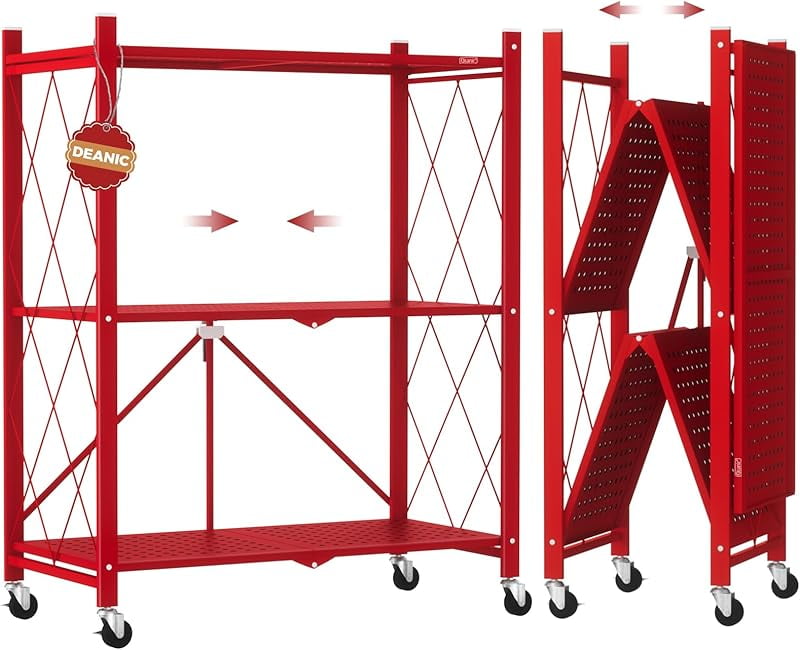 DEANIC 3 Tier Foldable Storage Shelves with Wheels, Kitchen Appliance ...