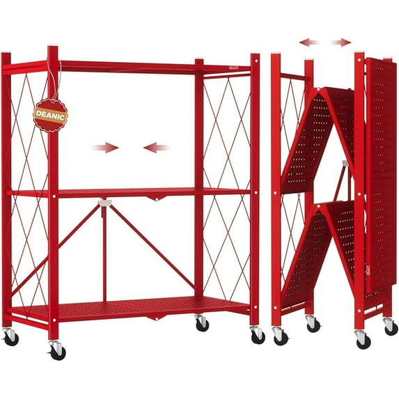 DEANIC 3 Tier Foldable Storage Shelves with Wheels, Kitchen Appliance ...