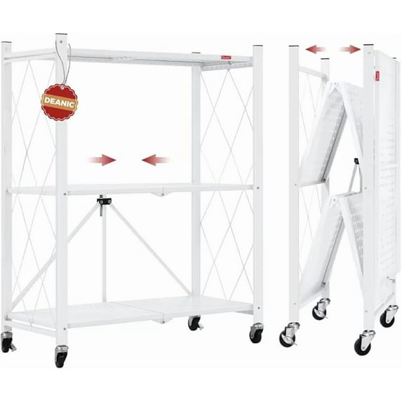 DEANIC 3 Tier Foldable Storage Shelves with Wheels, Kitchen Appliance ...