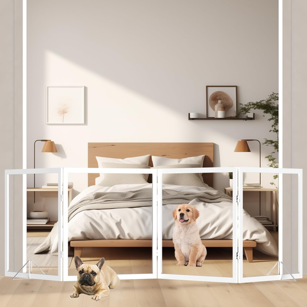 DEARBB Acrylic Clear Dog Gate 96in W x 31.5in H Wooden Freestanding ...