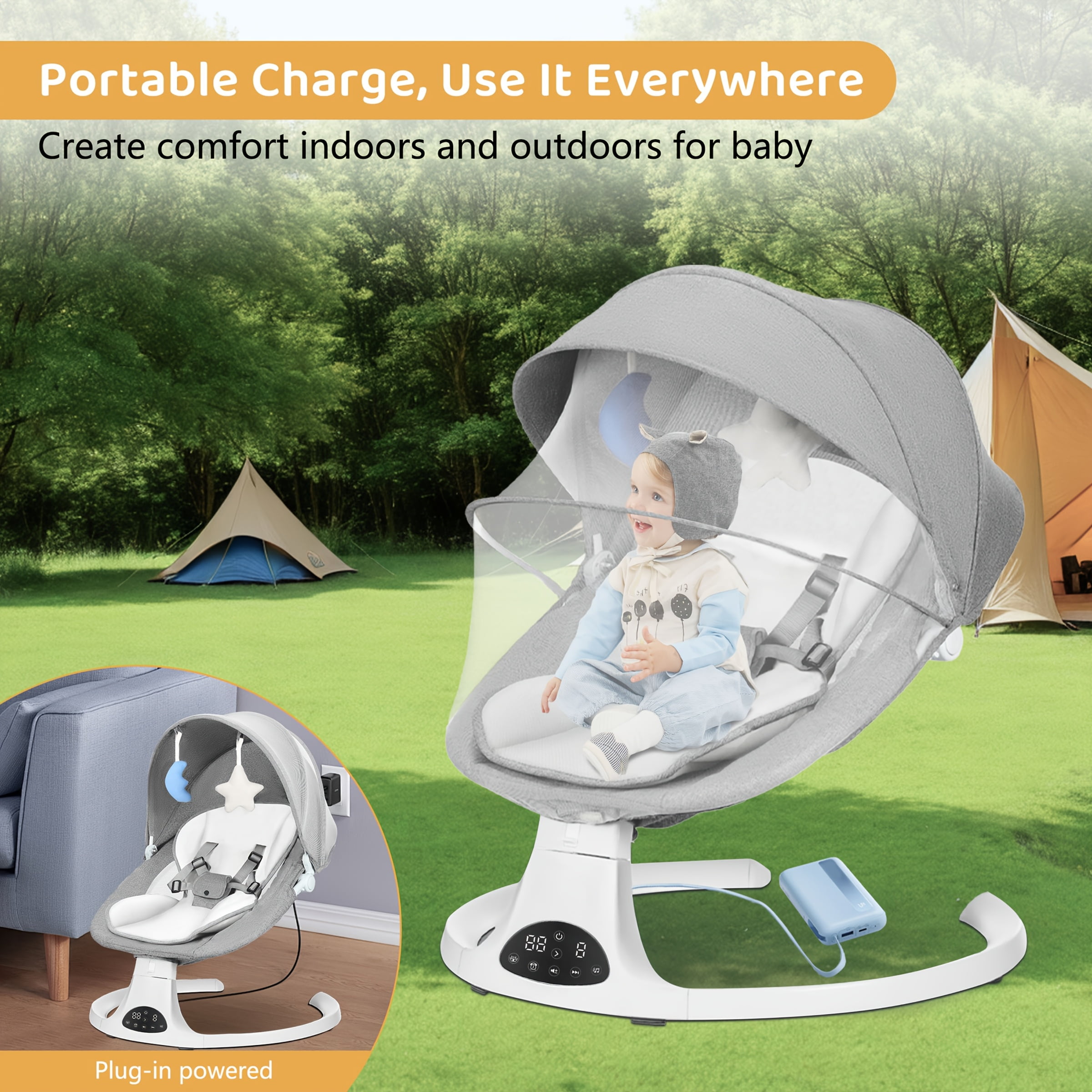 DEAREST BABY Baby Swing Chair & Rocking Chair with Swing Timer, 5 Speeds, 10 Lullabies, 5-Point ...