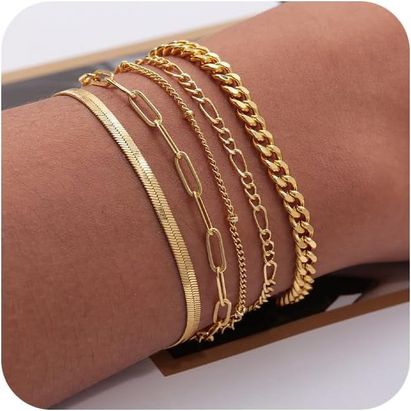 Gold Bracelet CASDAN 16Pcs Sets For Women 14K Gold Plated Adjustable ...
