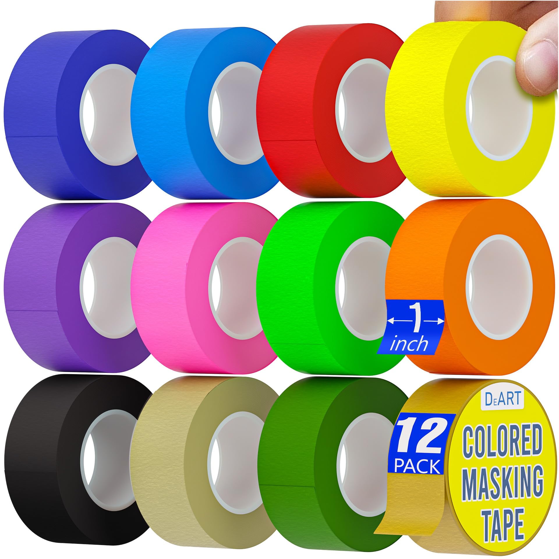DEART Masking TapeTRDN 8 or 12 Pack 1 inch Colored Painters Tape for ...