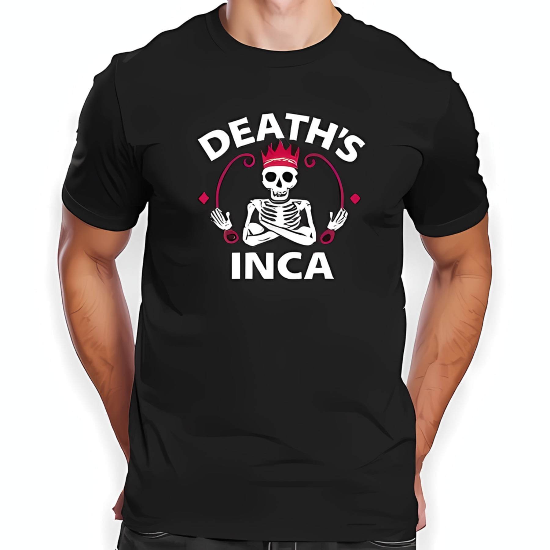 DEATH'S INCA Graphic Cotton Short Sleeve T-Shirt - Playful Skeleton with Crown Macabre Humor ...