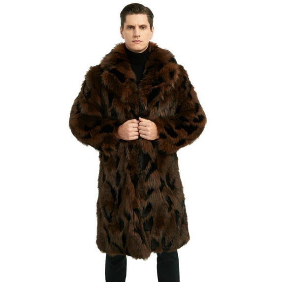 DEBIMY Men Fashion Faux Fur Overcoat Lapel Collar Coat with Pockets ...
