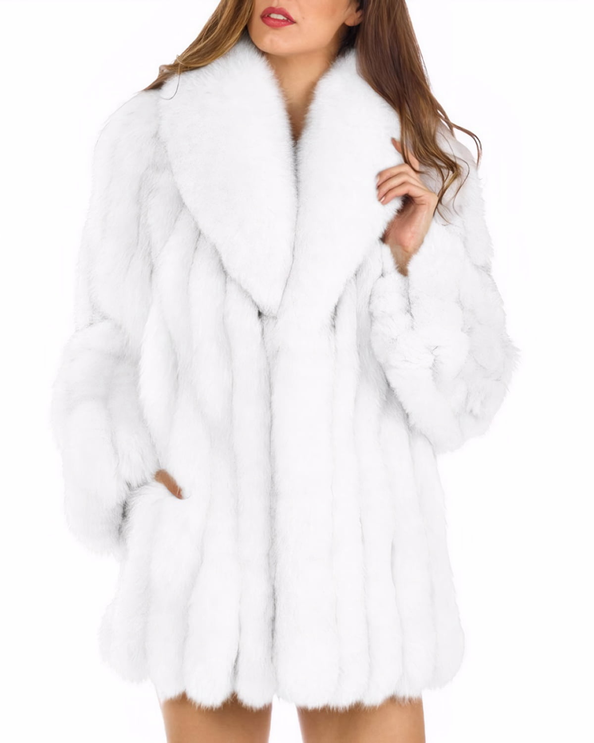 DEBIMY Women Faux Fur Overcoat Warm Luxury Jacket Winter Coat for Christmas Snow Sport White S ...