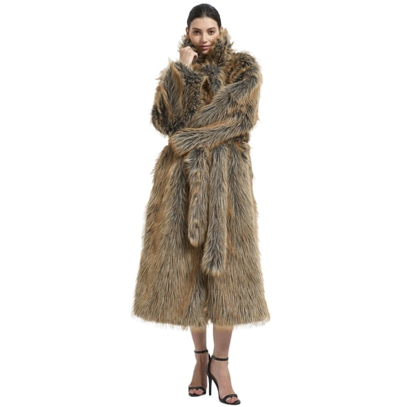 DEBIMY Women Luxury Faux Fox Fur Coat Tip-Dyed Lapel Shawl Overcoat ...