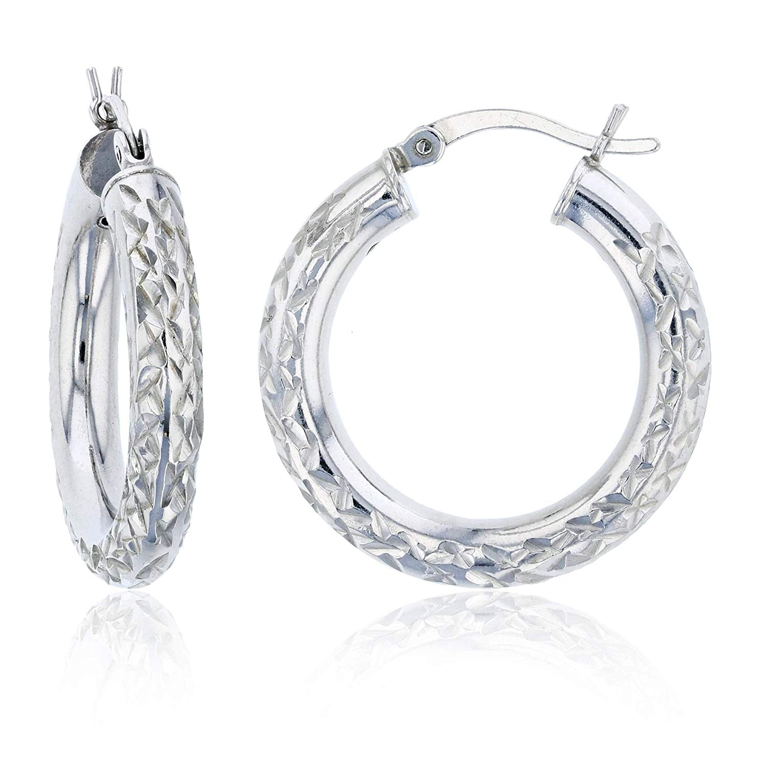 DECADENCE Sterling Silver Diamond Cut Polished Hoop Earrings for Women ...