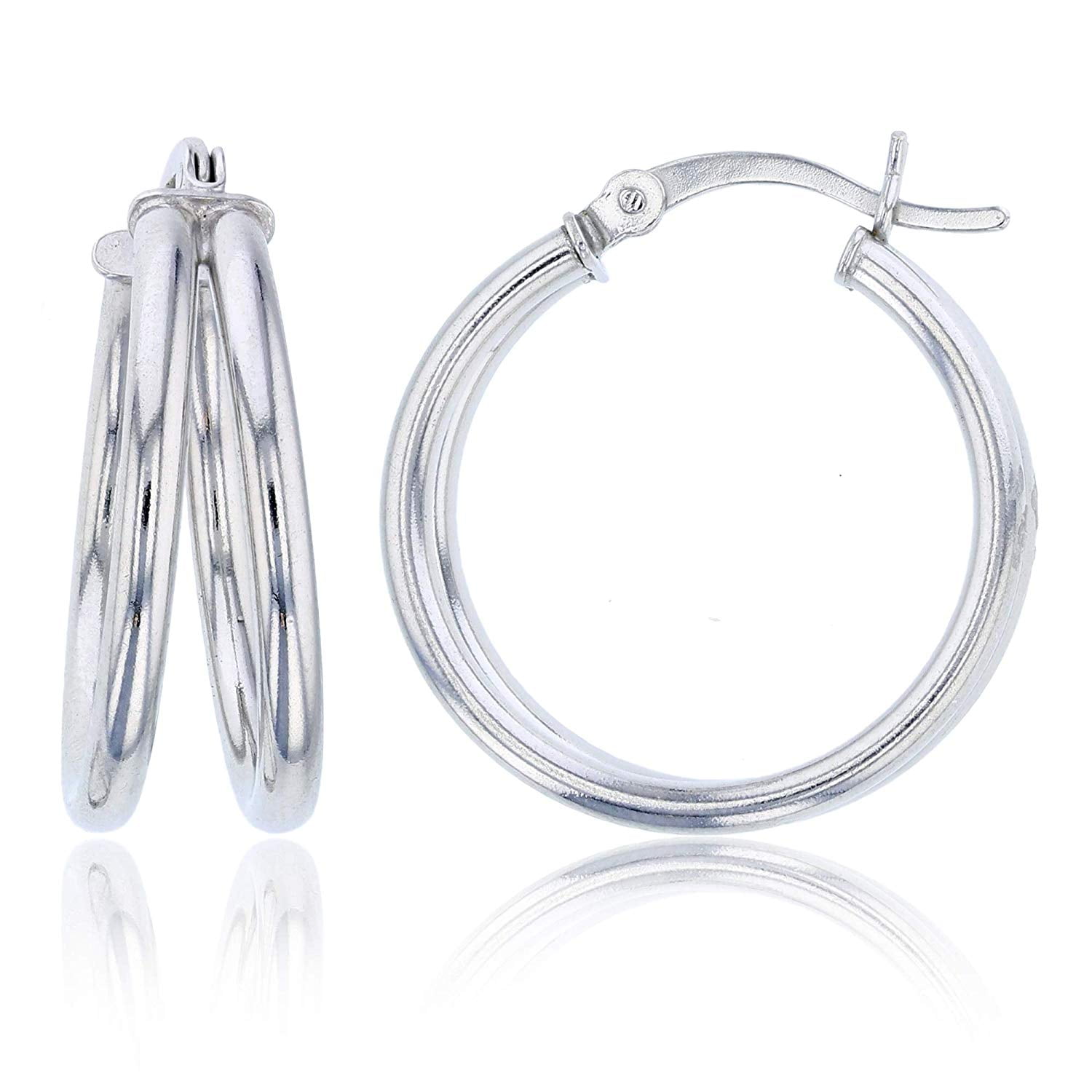 DECADENCE Sterling Silver Polished Double Tube Hoop Earrings for Women ...