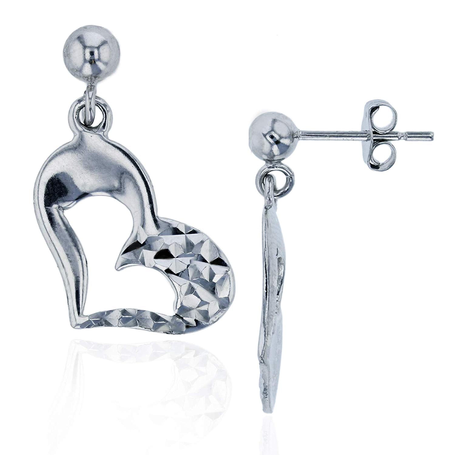 DECADENCE Sterling Silver Polished Rhodium Dangling Diamond Cut Heart ...