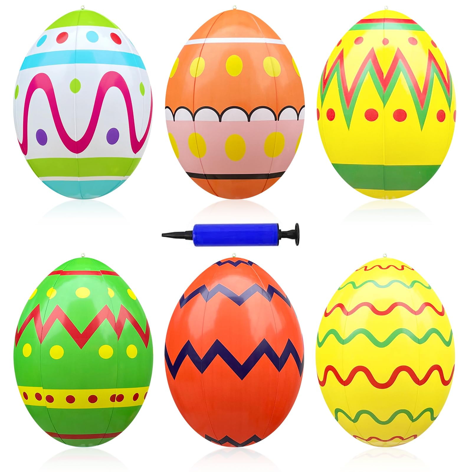 DECEED 6 Pcs Inflatable Easter Eggs Decorations with Hand Pump Easter ...