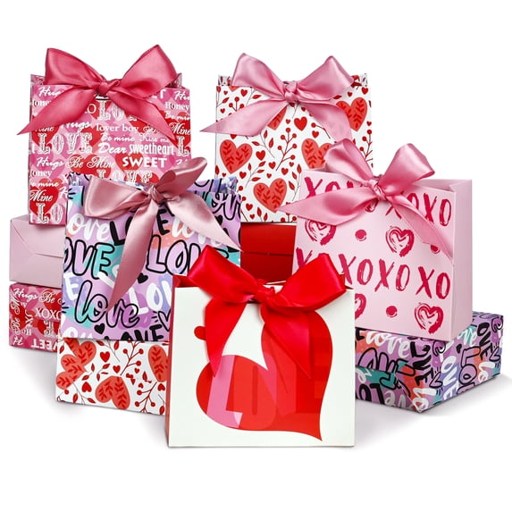 DECHISY 24 Pack Mini Valentines Bags With Bow Ribbons, 4.5" X 4.7" X 3. ...
