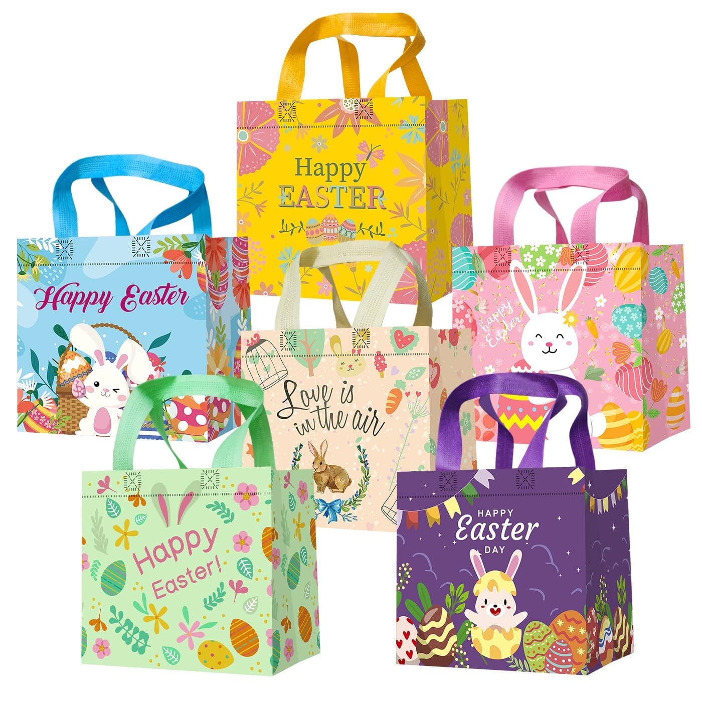 DECHISY Easter Bags, 6Pack Reusable Bunny Chick Egg Design, Non-Woven ...