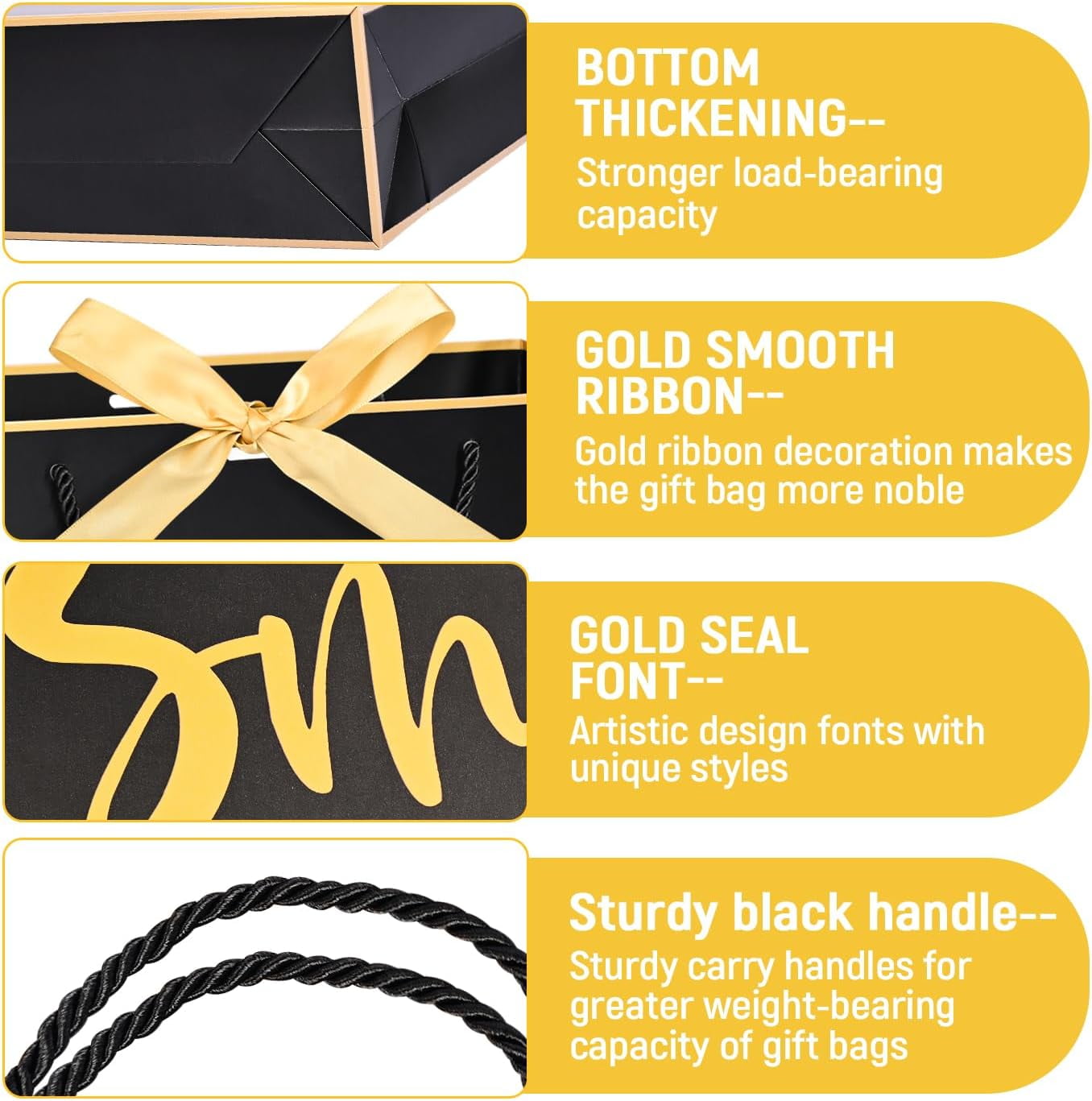 DECHISY Large 5 Senses Gift Bags for Him Her, Gold Foil Sight Smell ...