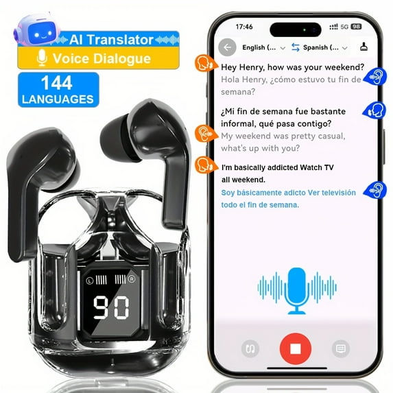 DECIMAU AI Translation Earbuds, 144 Languages Real-Time Voice ...