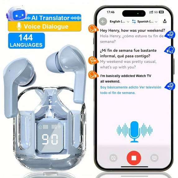DECIMAU AI Translation Earbuds, 144 Languages Real-Time Voice ...