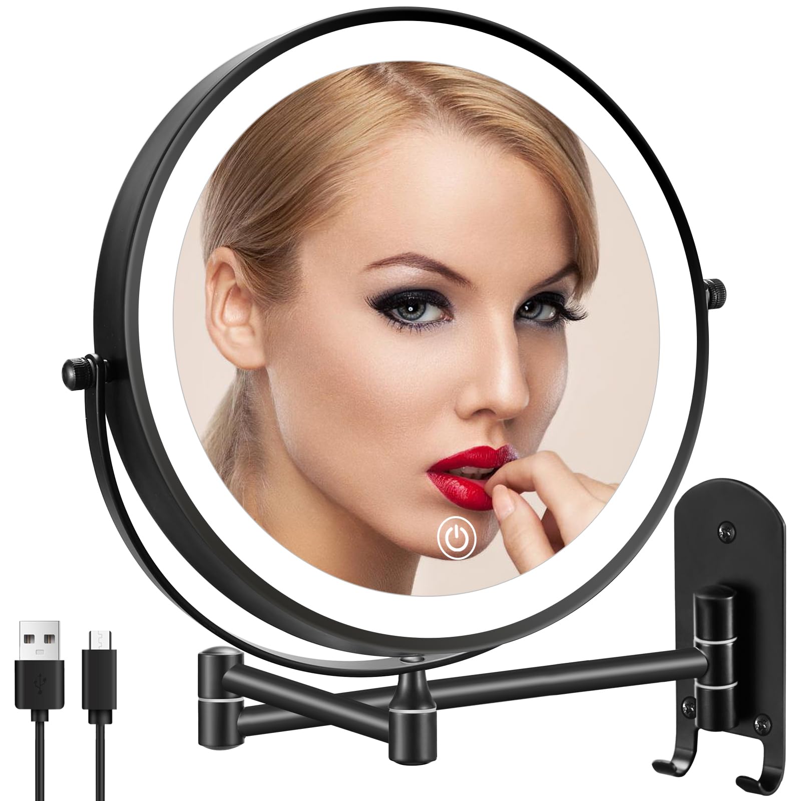 DECLUTTR 9" Wall Mounted Lighted Makeup Mirror, Rechargeable Double Sided 1X/10X Magnifying ...
