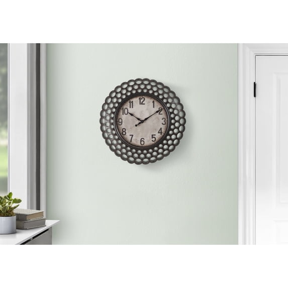 DECMAY 16" Round Dark Brown Wall Clock - Non-Ticking Quartz Clock with ...
