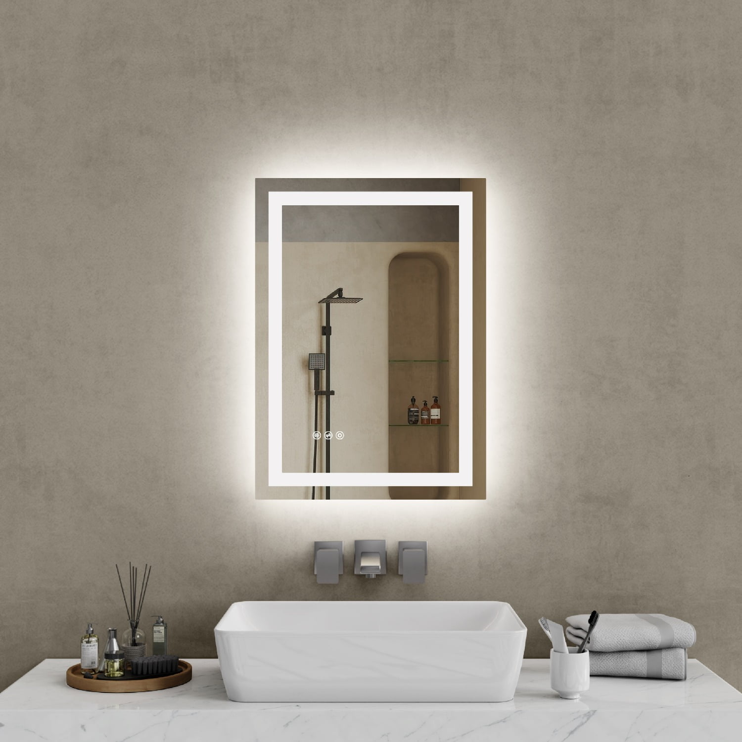 DECMAY 20"x28" LED Bathroom Mirror, Front-Lit and Back-Lit, 3 Color Tem ...