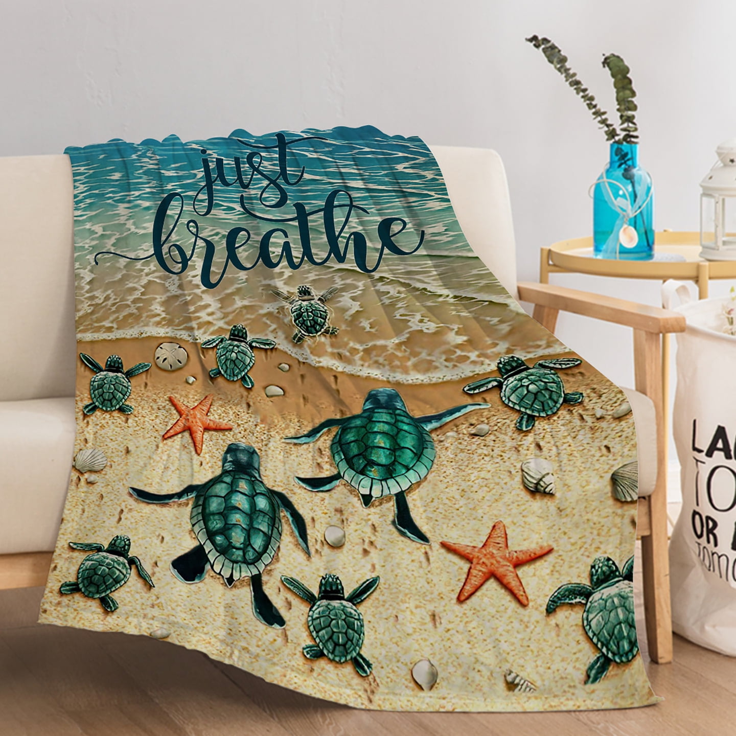 DECMAY Tropical Baby Sea Turtle Flannel Fleece Blanket, Soft Plush 3D ...