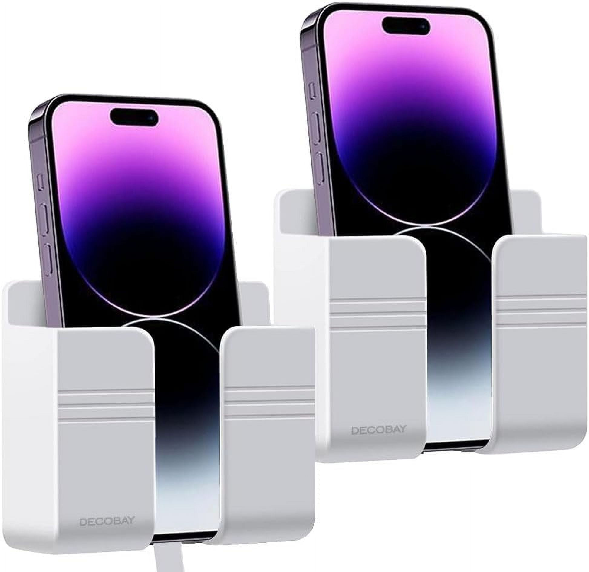 DECOBAY 2 Pack Wall Mount Phone Holder with Data Cable Receiving Hole Adhesive Remote Control ...