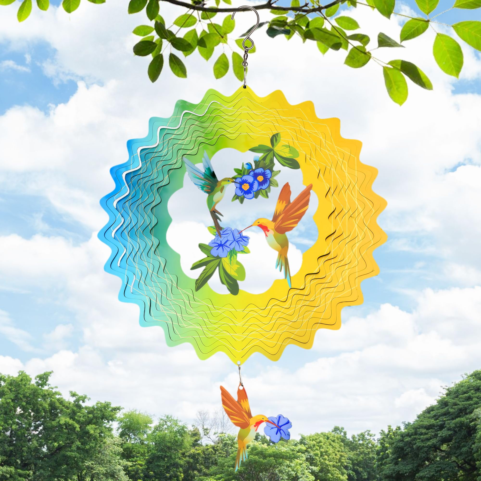 DECOBOLD Hummingbirds Wind Spinner for Yard Garden Decor, Patriotic Art ...