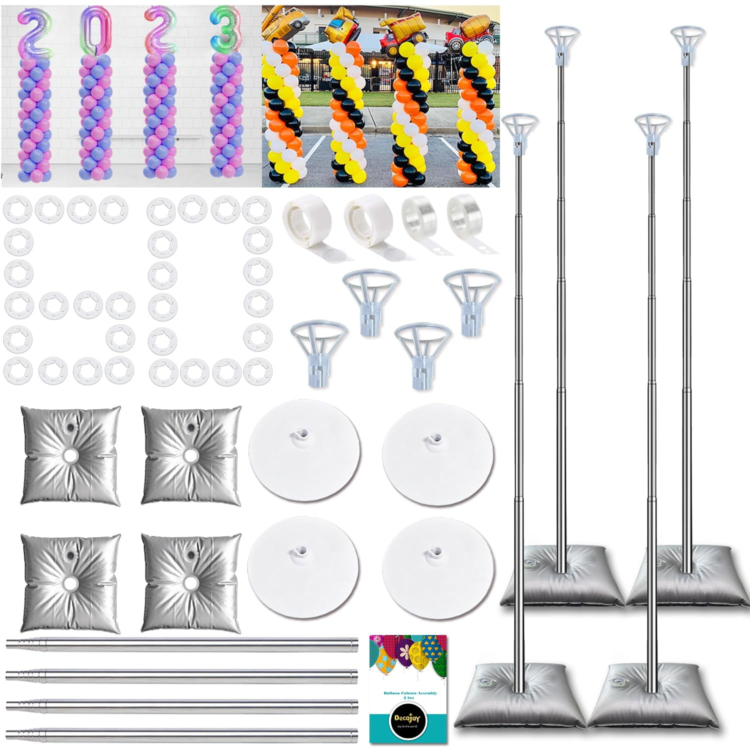 DECOJOY Balloon Columns Stand Set of 4, 7 Feet Telescoping Balloon ...