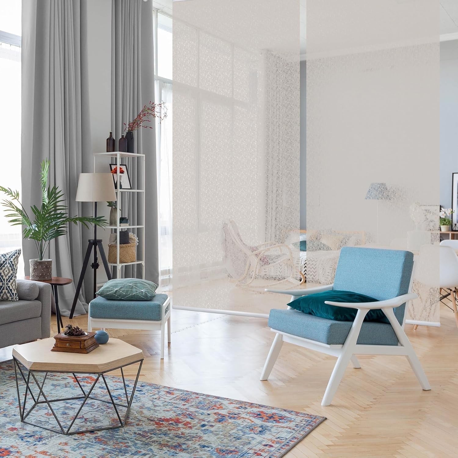 DECOLAB Hanging Room Divider, Sheer Privacy Partition for Living Room, Kitchen, Dining, Office ...