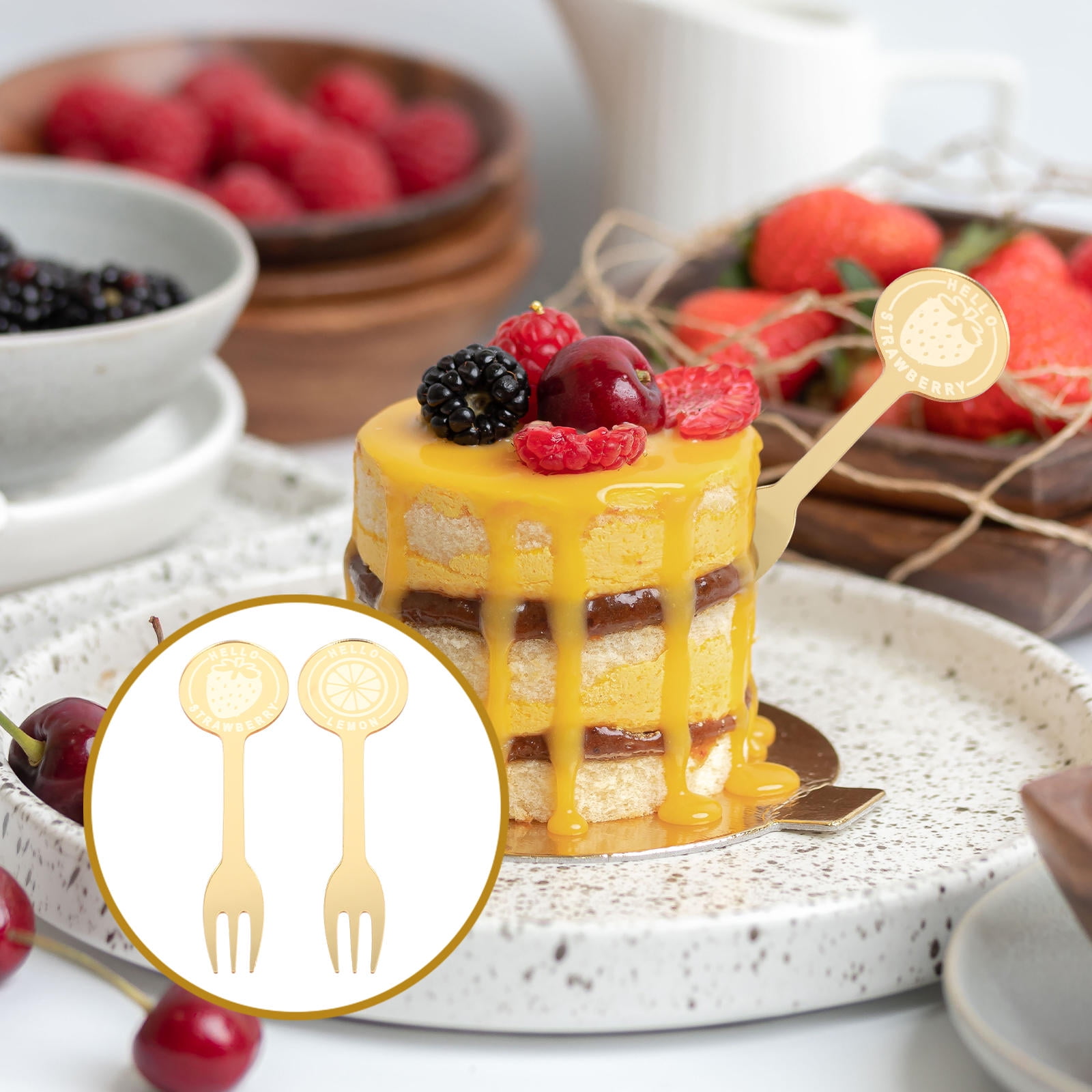 DECOMELODY 12Pcs Golden Forks With Simple Shapes For Fruits Desserts ...