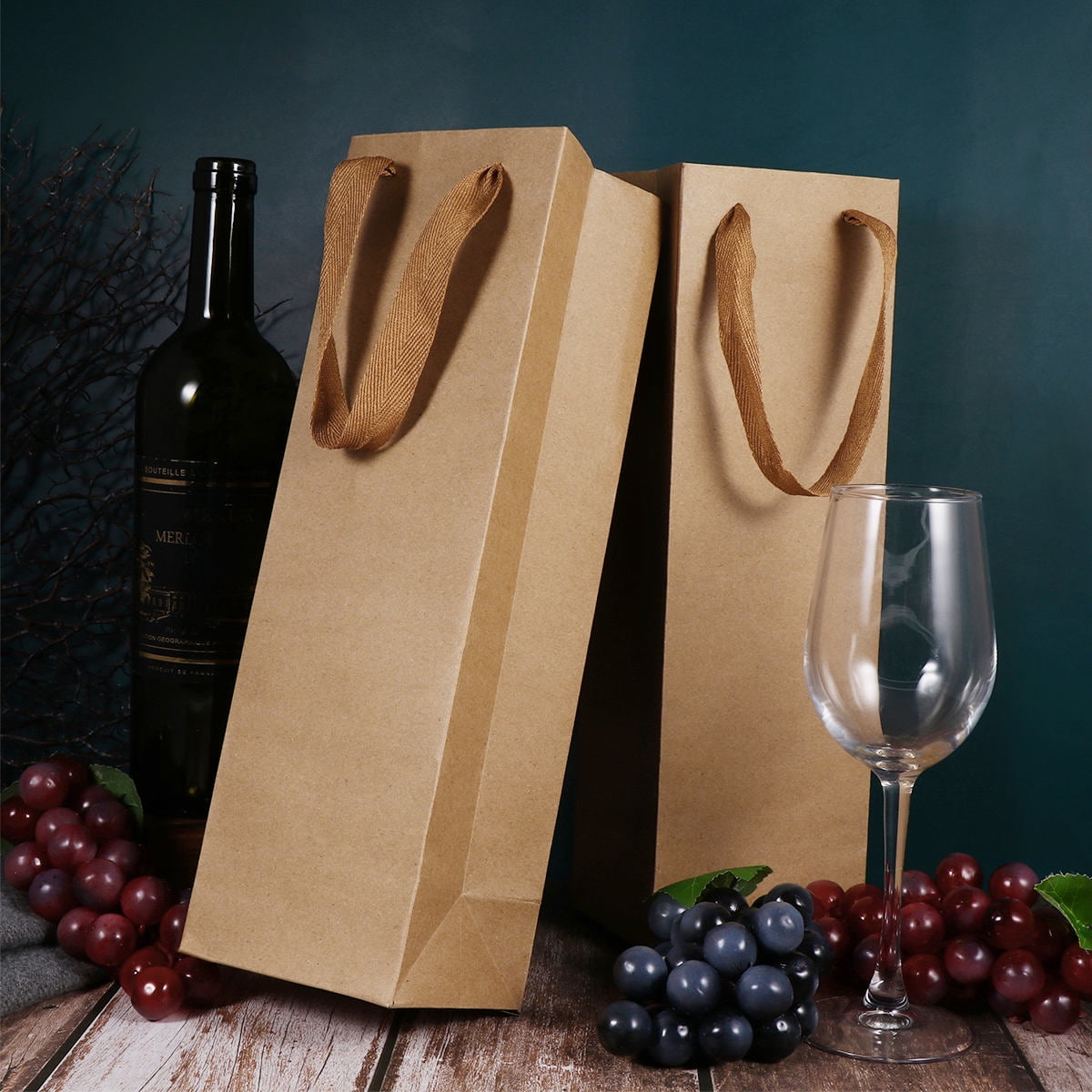 DECOMELODY 12Set Rectangular Paper Bag for Wine Bottle Storage in Light ...
