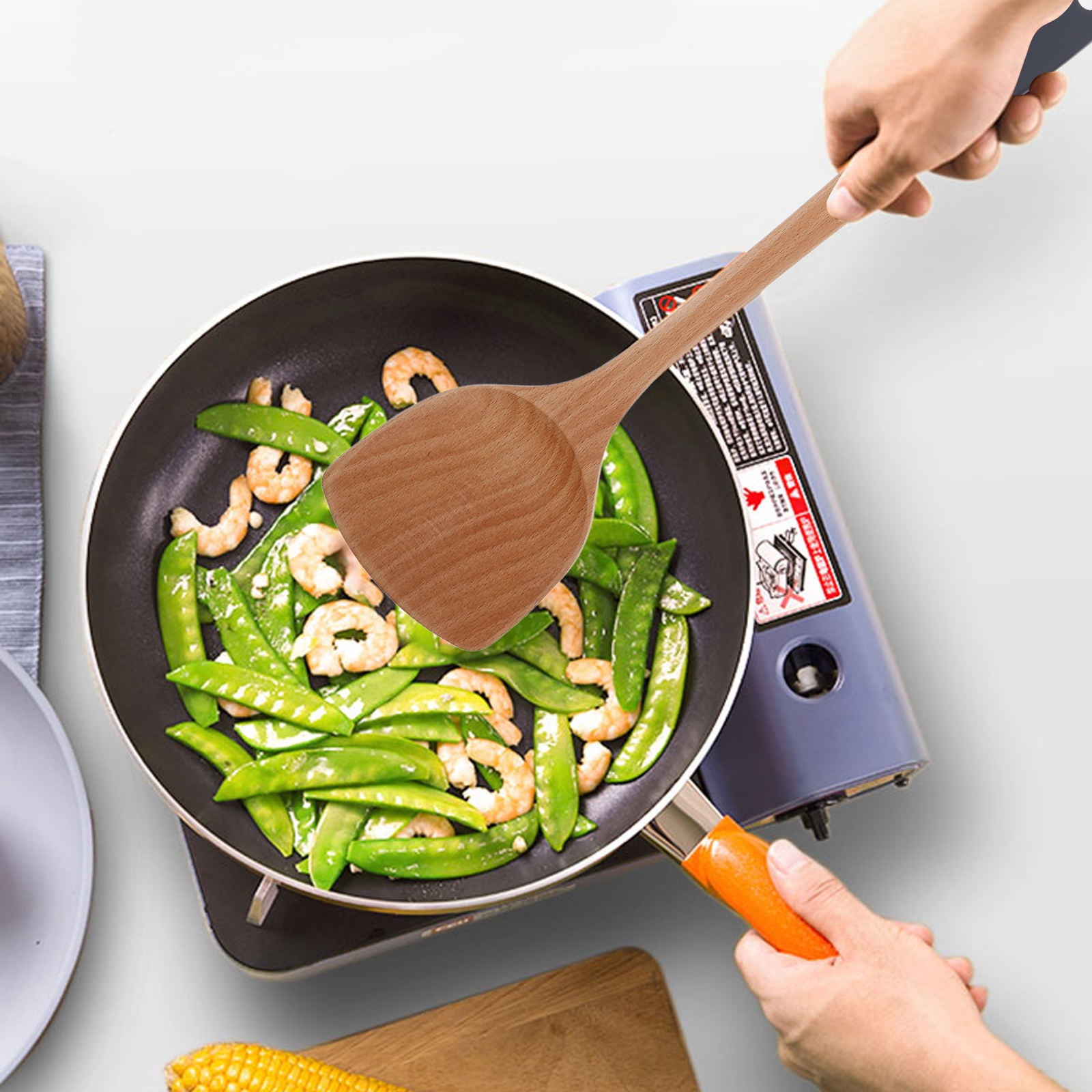 DECOMELODY 1Pcs Non Stick Spatula Set Wooden For Wok Cooking And Frying ...