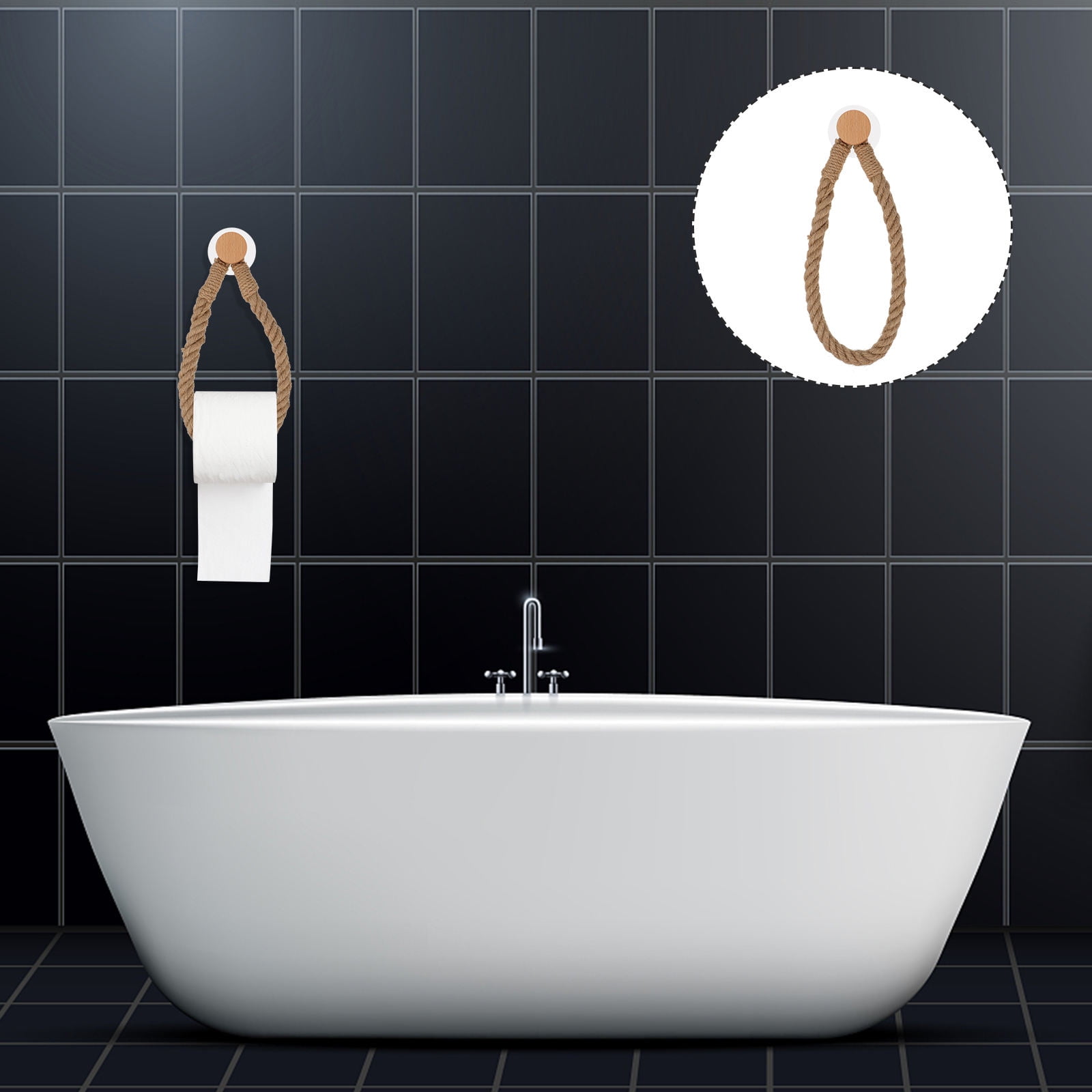 DECOMELODY 1Set Toilet Roll Holders Retro Design Light Brown Wood Rope ...