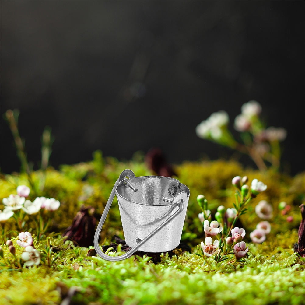 DECOMELODY 8Pcs Landscape Buckets for Mini Garden Decor Silver Iron ...