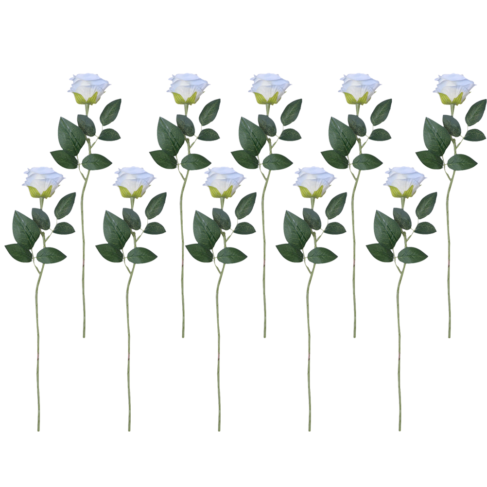 DECOMELODY Artificial Roses 10Pcs Realistic Flowers Plastic Ice Blue ...