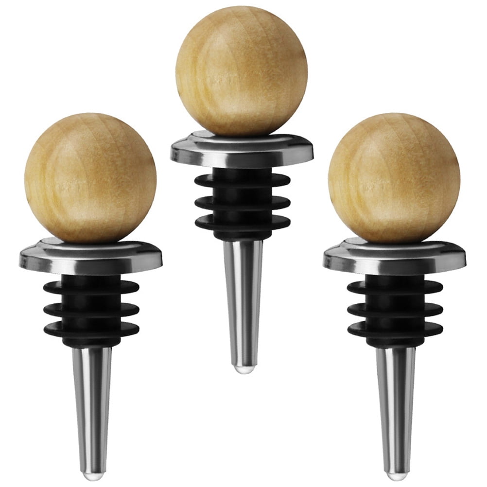 DECOMELODY Bottle Stopper Collection 3Pcs Flat Bottom Wood and Silicone ...