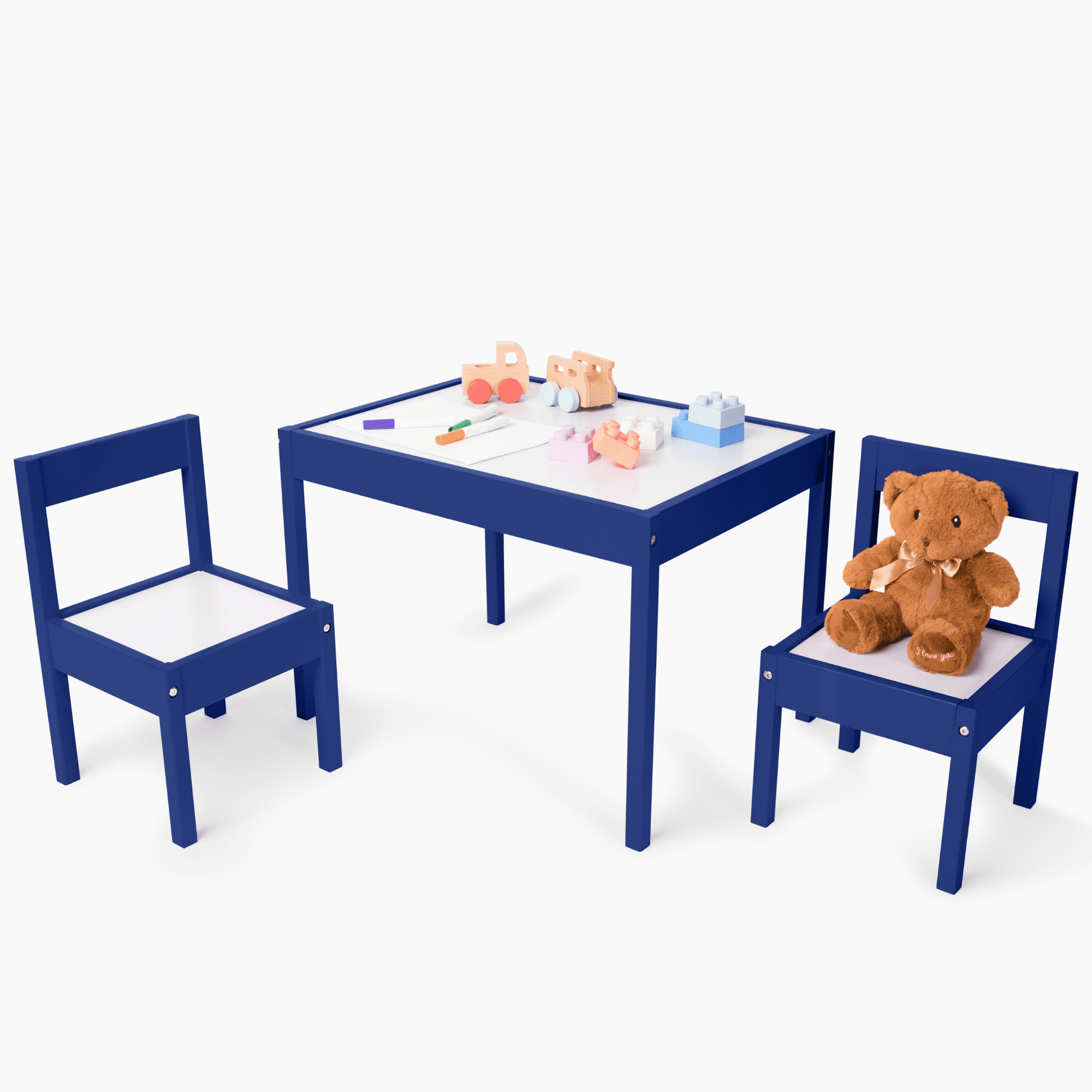 DECOMIL 3-Piece Kids Wooden Activity Table and Chair Set, Outdoor, Blue ...