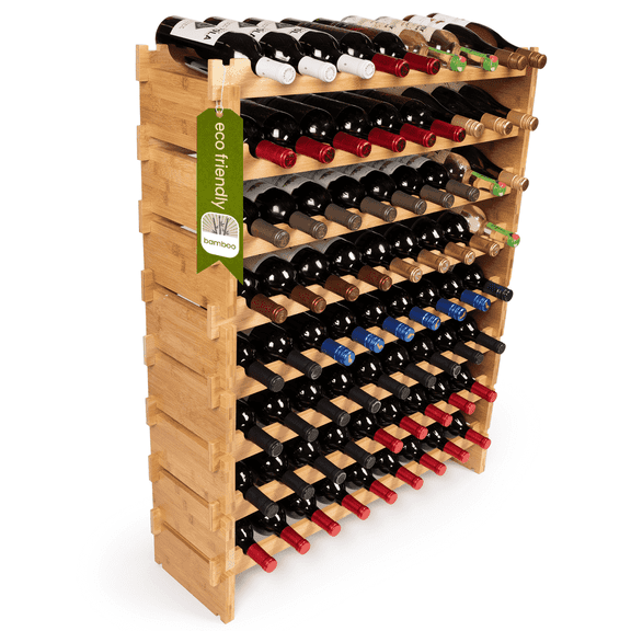 42 Bottle Modular Wine Rack 7 Tier Solid Bamboo Wood Storage with Table ...