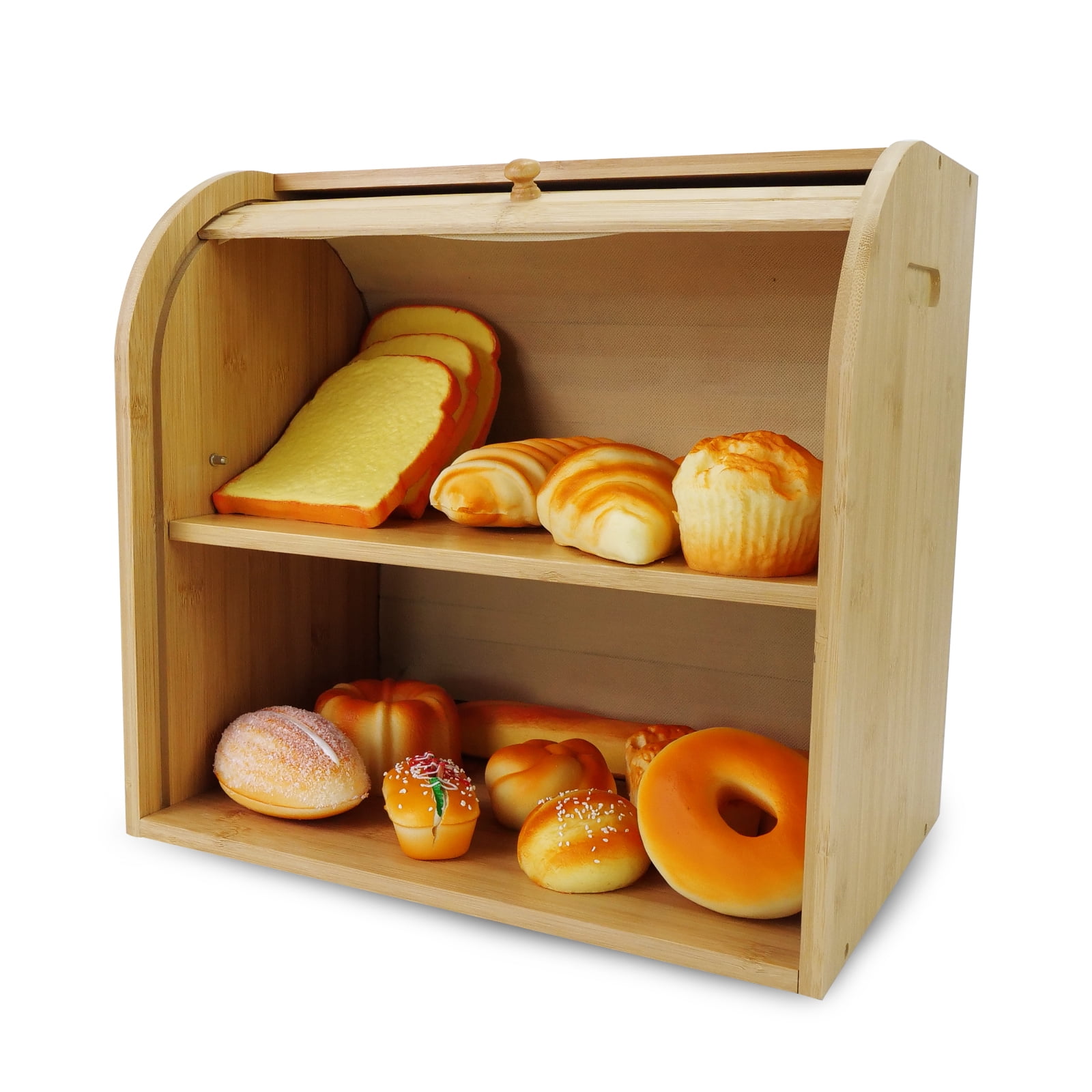 DECOMIL 2 Layer Bamboo Bread Box, Kitchen Countertop Storage for Bakery ...