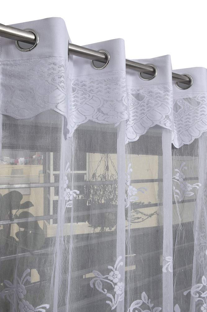 DECOMIZER Polyester Glittering Floral Design Heavy Net Tissue White Net ...