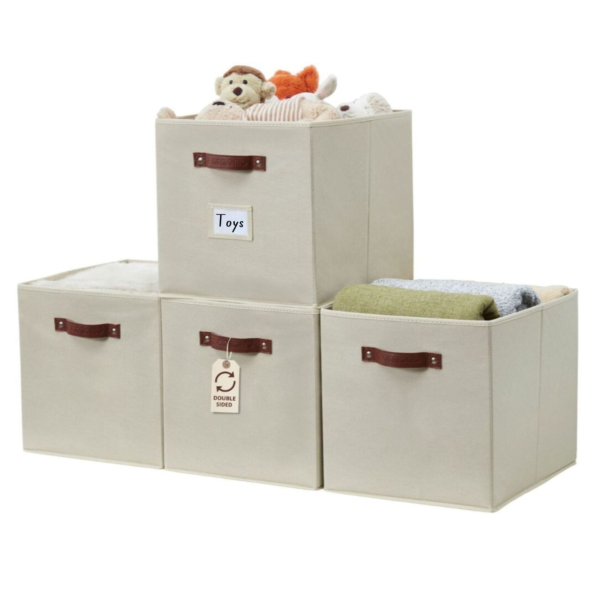 DECOMOMO Fabric Cube Storage Bin, Set of 4, Beige, Collapsible ...
