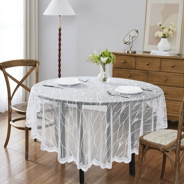 AK-Trading 60" Round Floral Lace Crochet Tablecloth Overlay Table Cover ...
