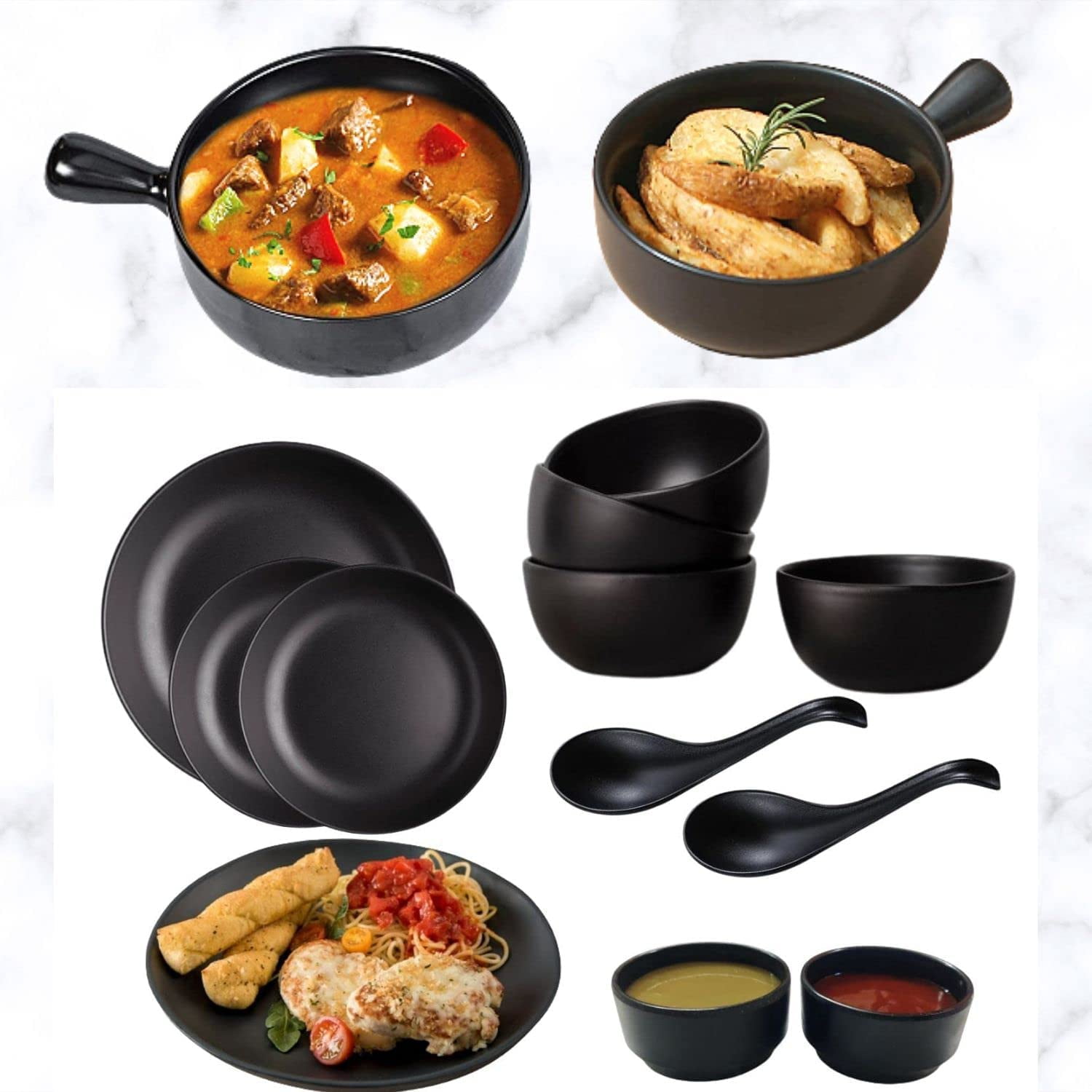 DECOR VIBES Melamine Matt Black Dinner Set for Kitchen Dinnerware Sets ...