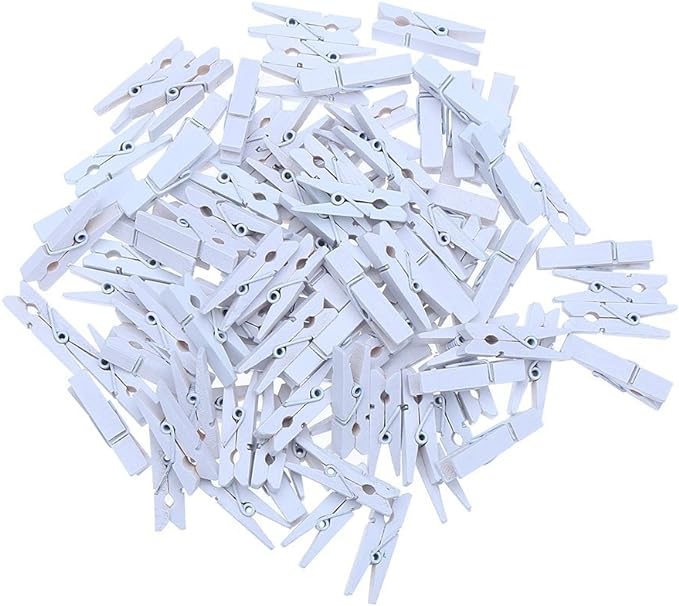 DECORA 3.5cm Sturdy White Wooden Mini Clothespin Photo Clips Pack of ...