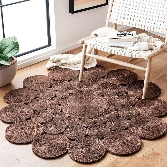 DECORAM WORLD Handmade Braided Brown Tikki Design Round Area Rug 10 x ...