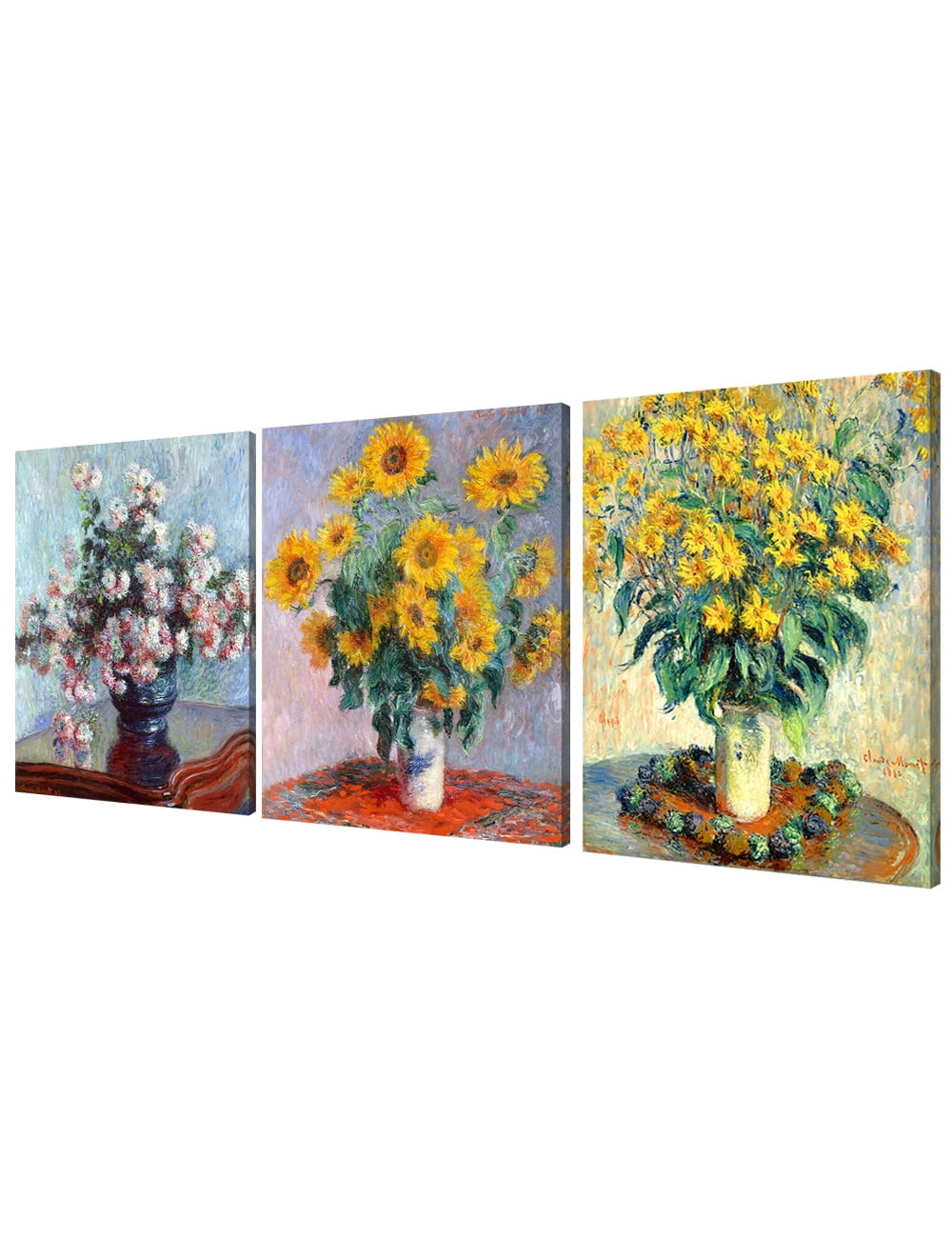 DECORARTS - Monet Flowers Series (Triptych), Claude Monet Art Reproduction. Giclee Canvas Prints ...