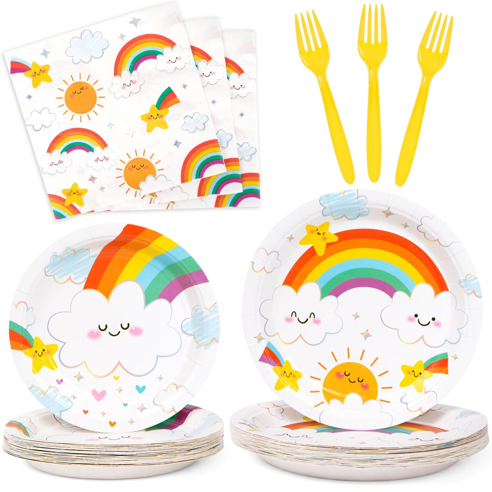 DECORLIFE Rainbow Plates and Napkins, Rainbow BSL1 Party Supplies Serve ...