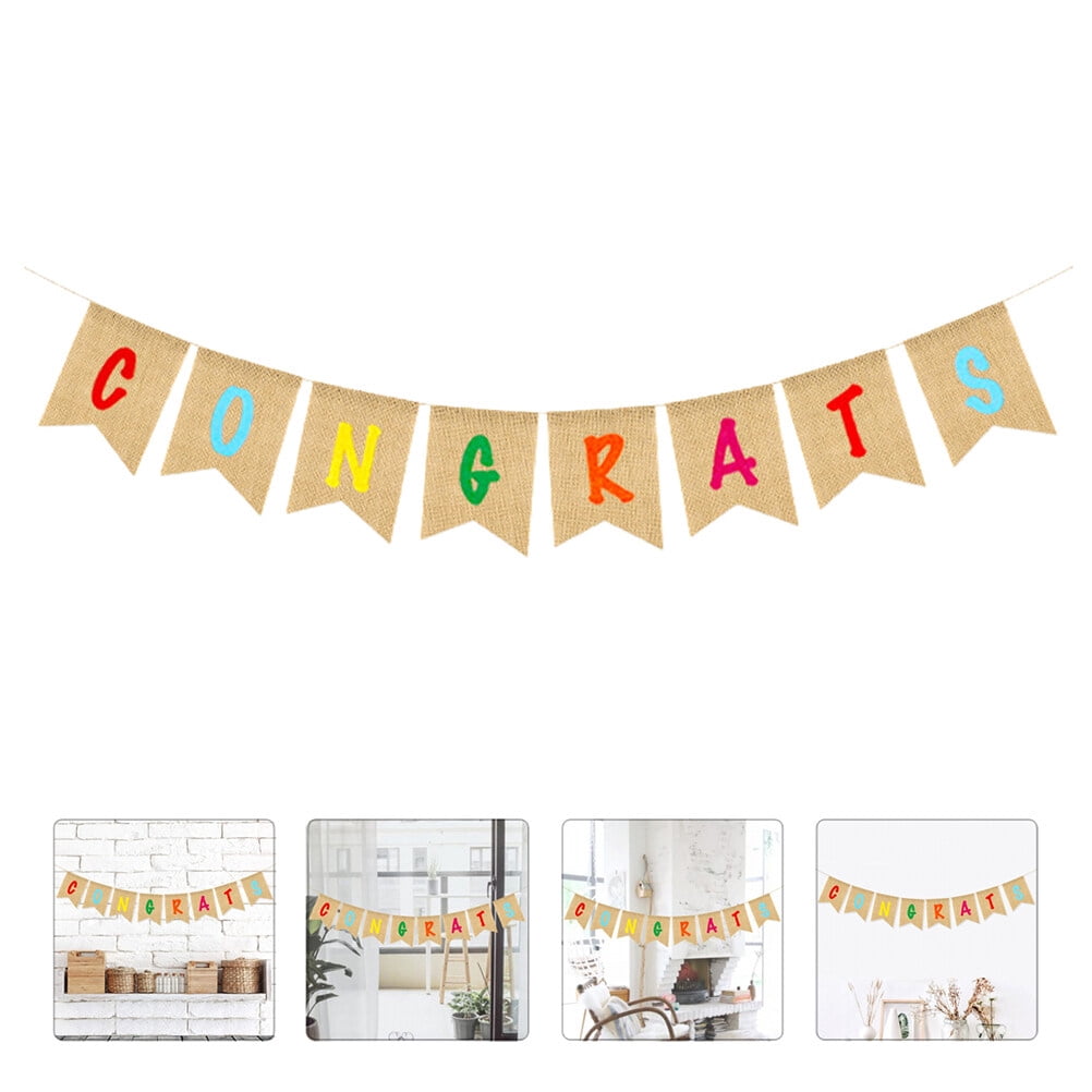 DECORNIJIA 1Pcs Triangle Congrats Banner Linen Forked Tail Graduation ...