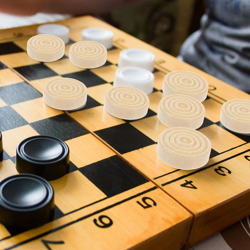 DECORNIJIA 24Pcs Wood Checkers Pieces Design For Children And Families ...